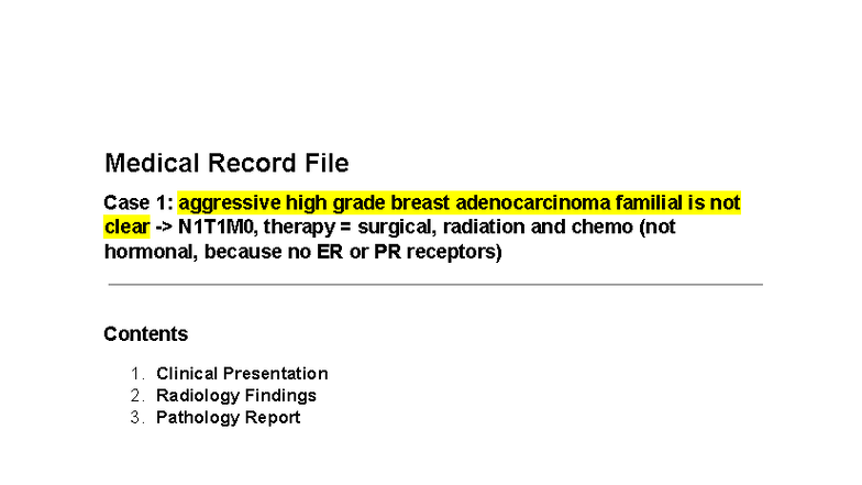 Medical Record File: Case 1 - Aggressive Breast Adenocarcinoma (MD2 ...