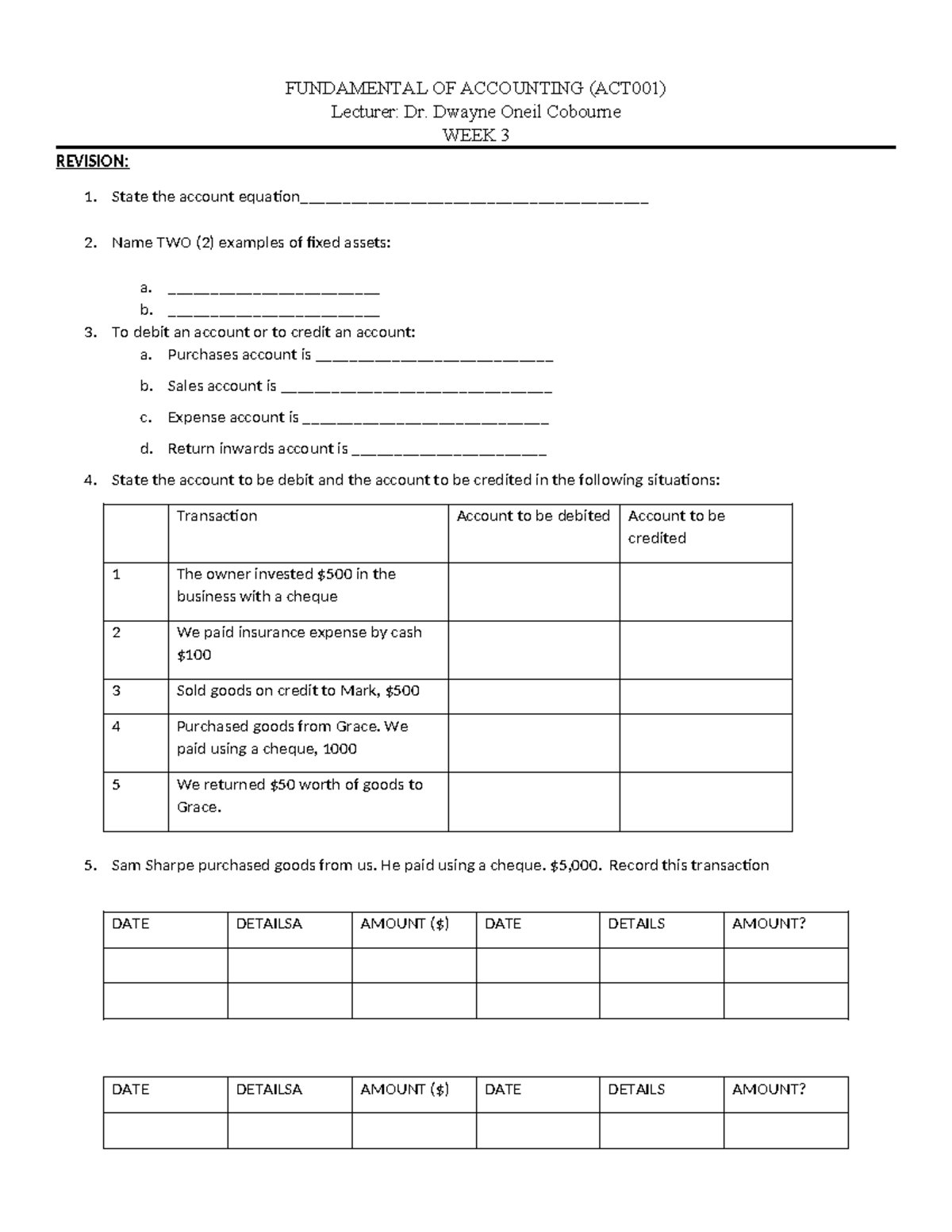 WEEK 3 REVISION NOTES FOR FUNDAMENTALS OF ACCOUNTING (ACT001) - Studocu