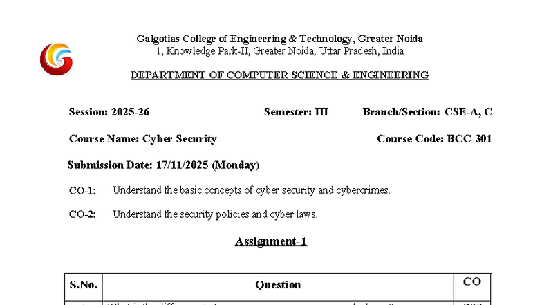 CS Cyber Security Assignments: Concepts & Case Studies - Studocu