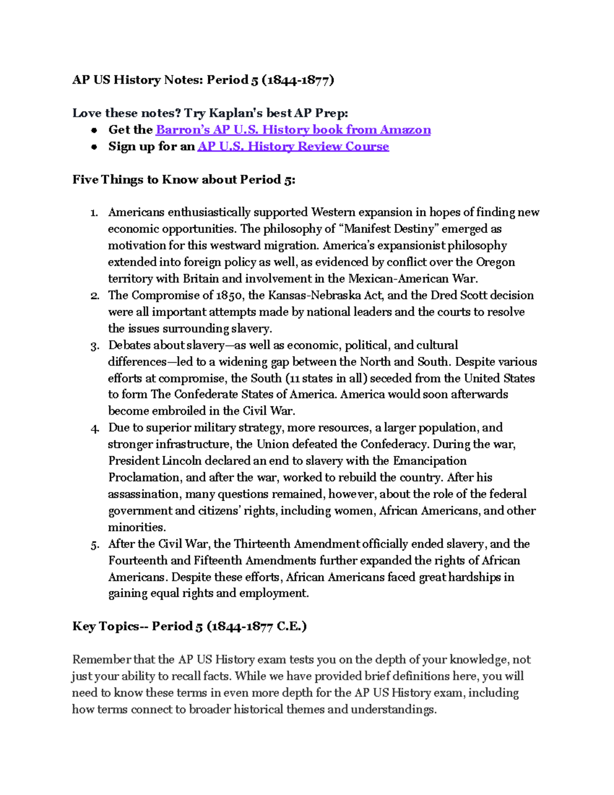 APUSH Notes: Period 5 (1844-1877) - Key Themes and Events - Studocu