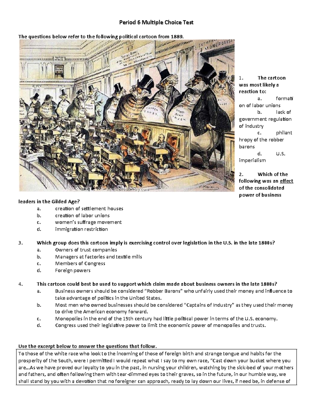 APUSH Period 6 Multiple Choice Test: Political Cartoon Analysis - Studocu