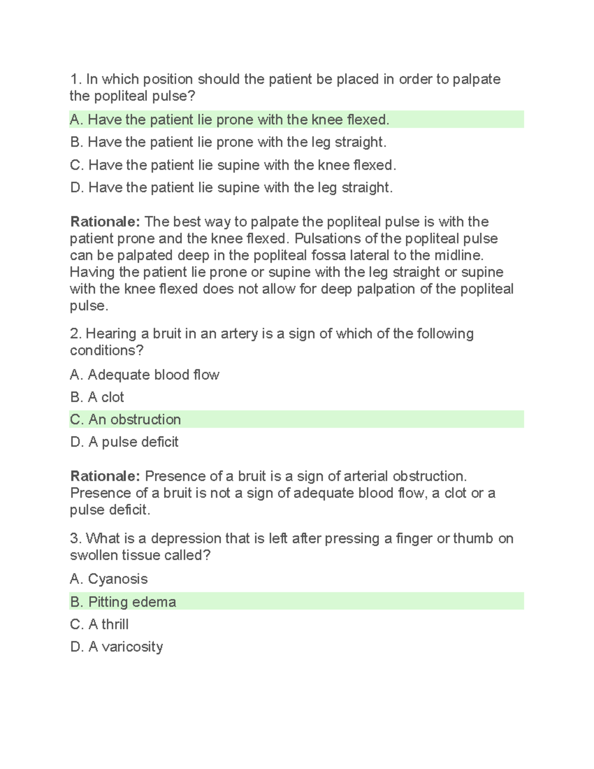 Peripheral Vascular System Assessment Notes for Nursing 101 - Studocu