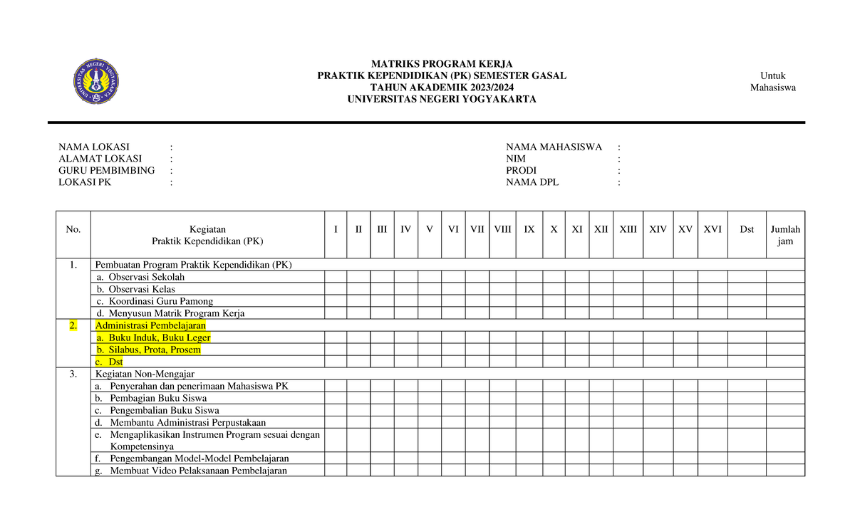 Matriks Program Kerja PK 2023 - Praktik Kependidikan Universitas ...