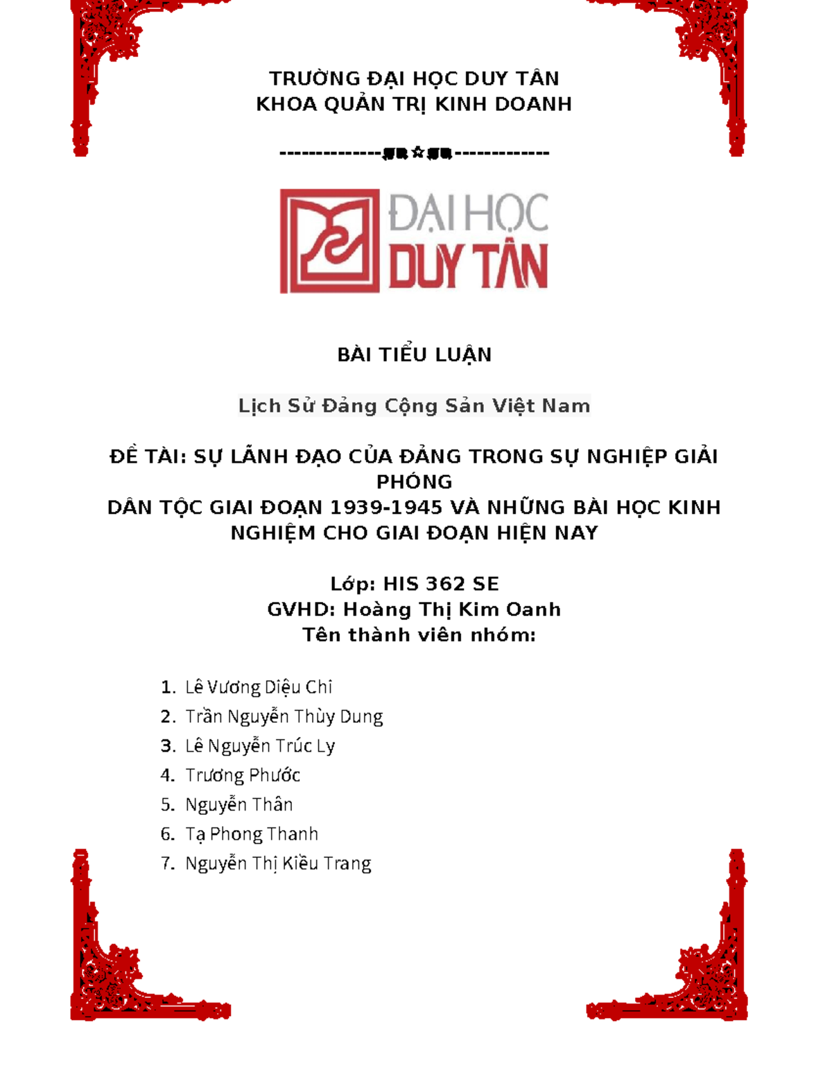 HIS 362 SE - abcd eeeeeeeeeeeeeeeeeee - TRƯỜNG ĐẠI HỌC DUY TÂN KHOA ...
