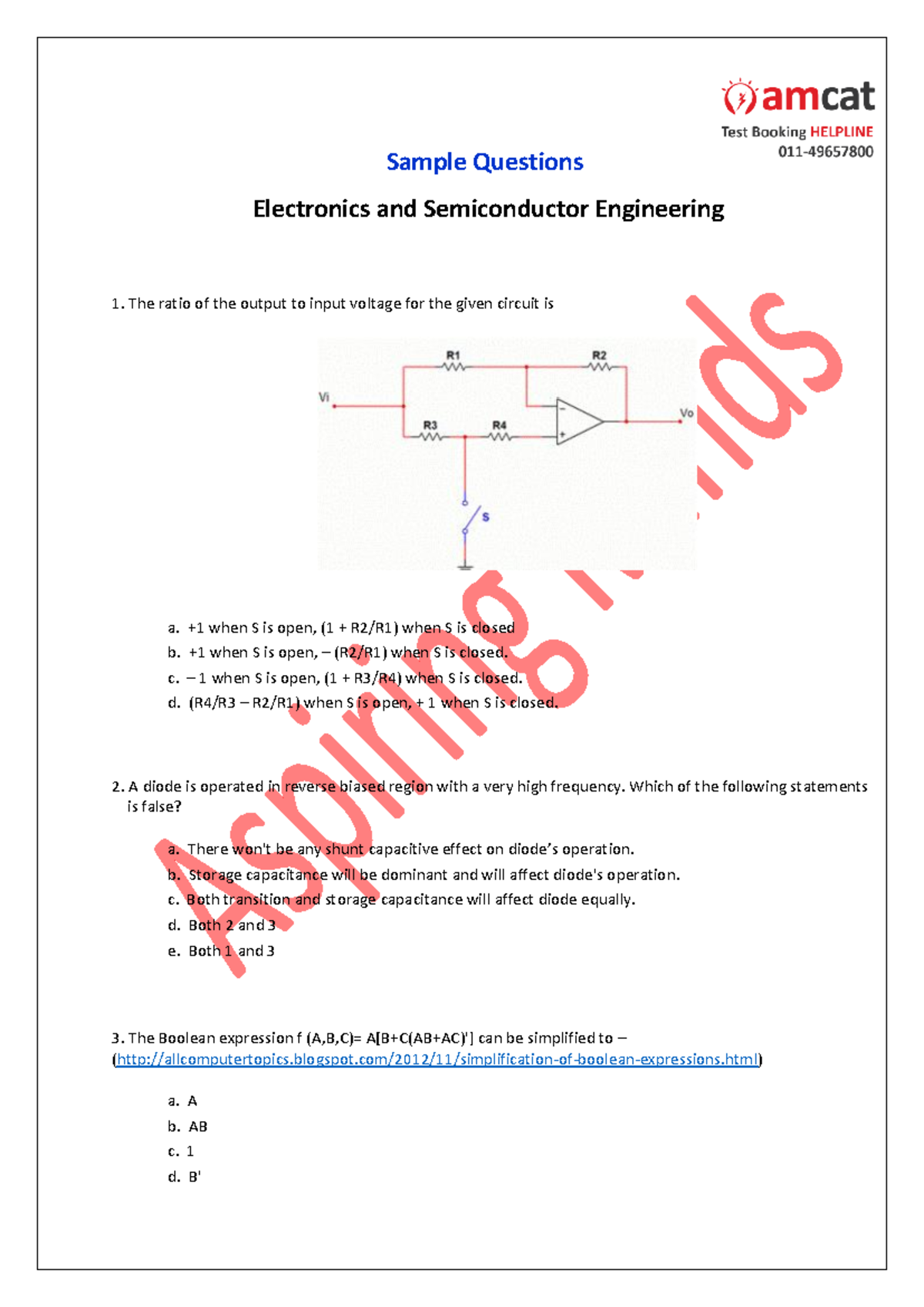 Electronics and semiconductor - Sample Questions Electronics and ...
