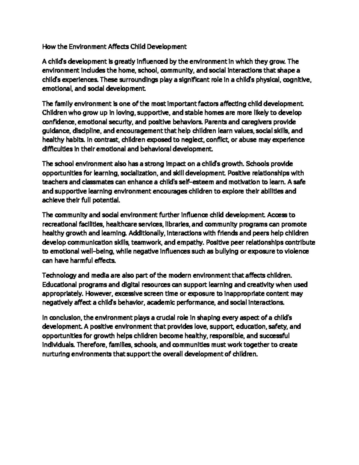 Effects of Environment on Child Development: Key Influences - Studocu