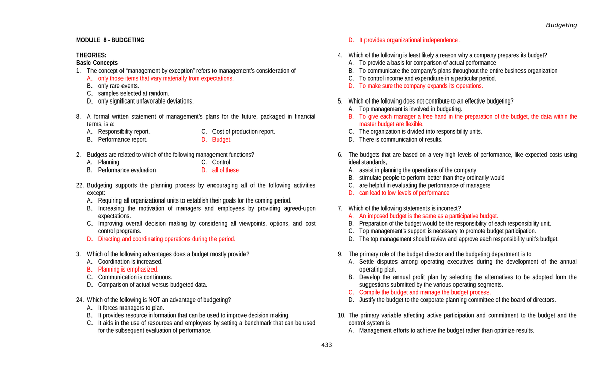Budgeting Test Banks - Module 8 Study Guide - Studocu