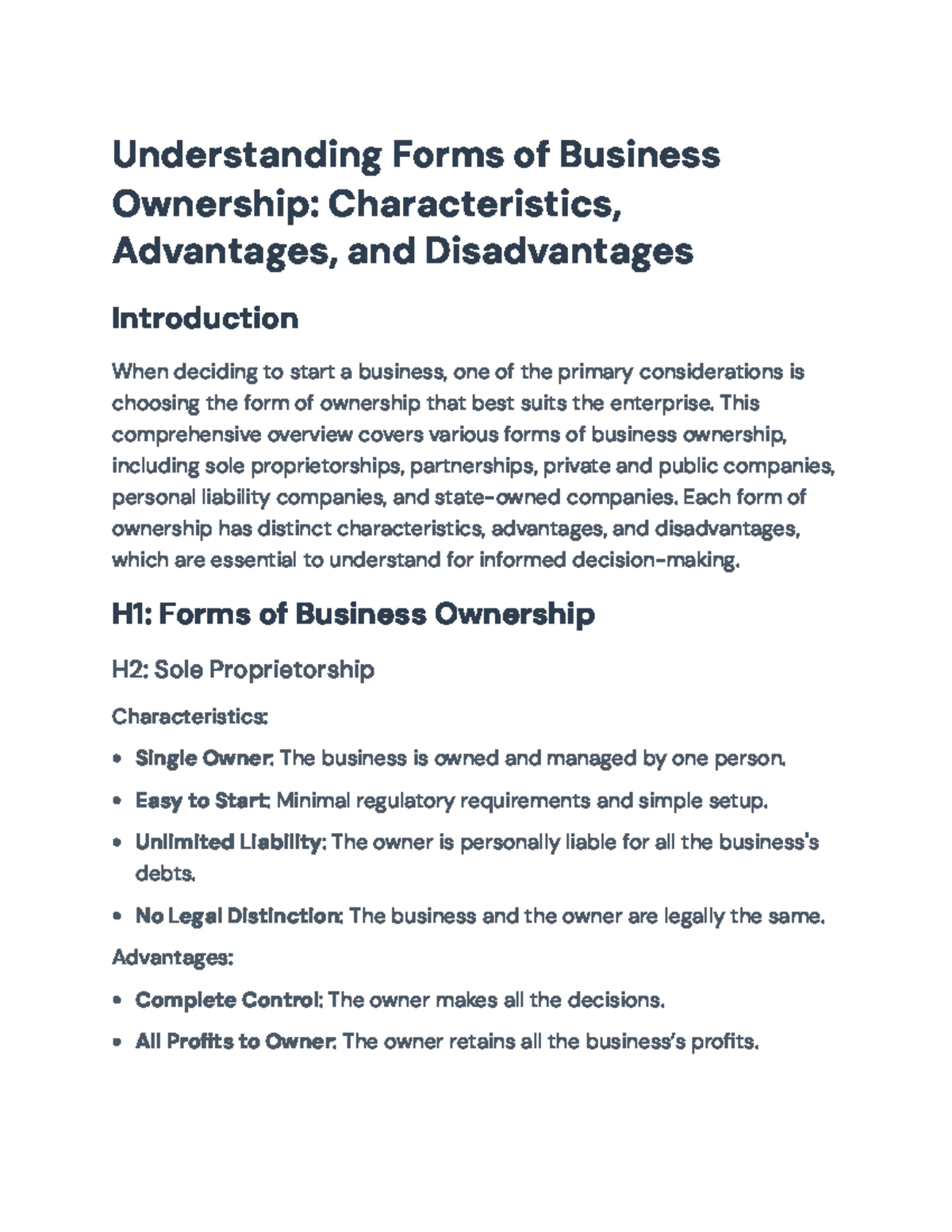Understanding Business Ownership: Types, Advantages & Disadvantages ...