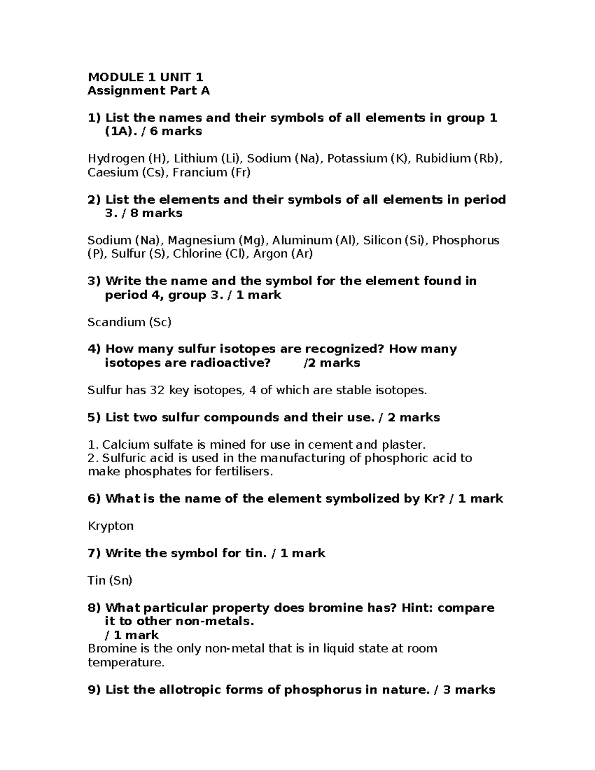 Module 1 Unit 1 Assignment A - MODULE 1 UNIT 1 Assignment Part A List ...