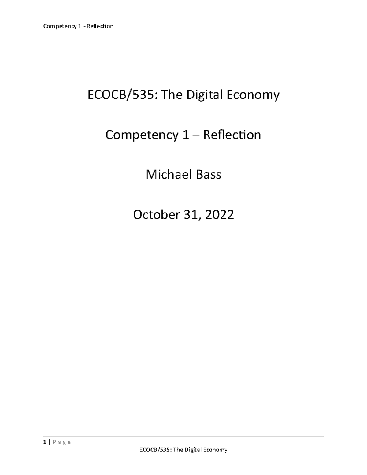 ECOCB 535 Competency 1 Reflection on the Digital Economy - Studocu