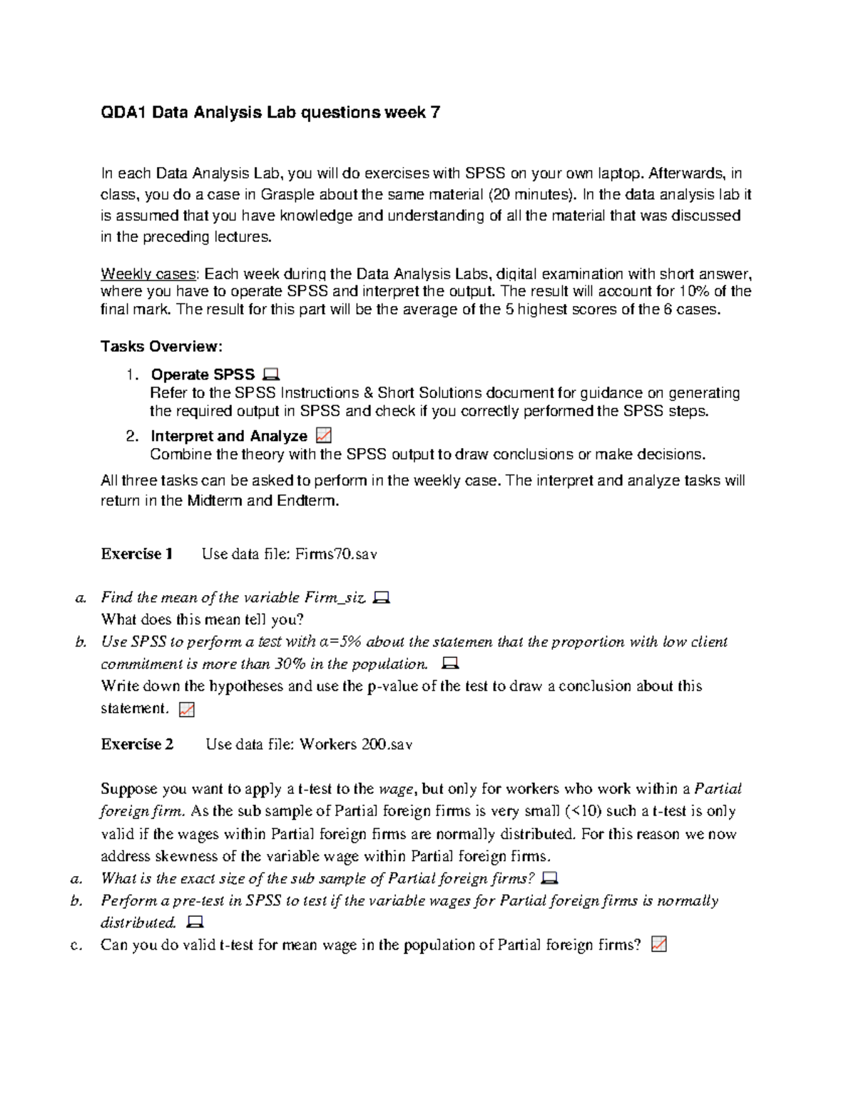 Data Analysis Lab QDA1: Week 7 Exercises with SPSS - Studeersnel