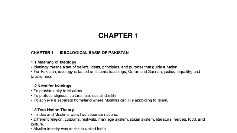 Class 10 Pak Studies: Comprehensive Notes on Ideology & History - Studocu