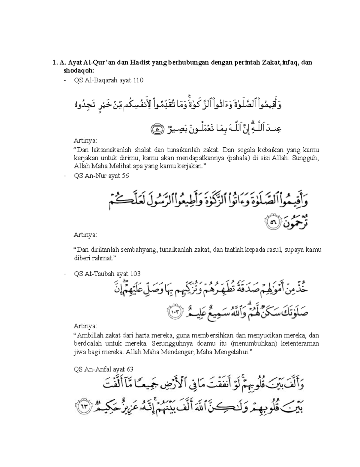 Ayat & Hadits Tentang Zakat, Infaq, dan Shodaqoh dalam Islam - Studocu