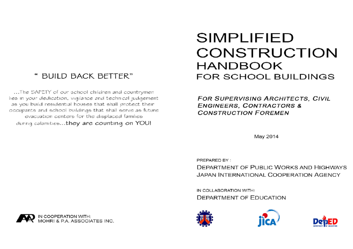 Simplified Construction Handbook for School Buildings (DPWH) - Studocu
