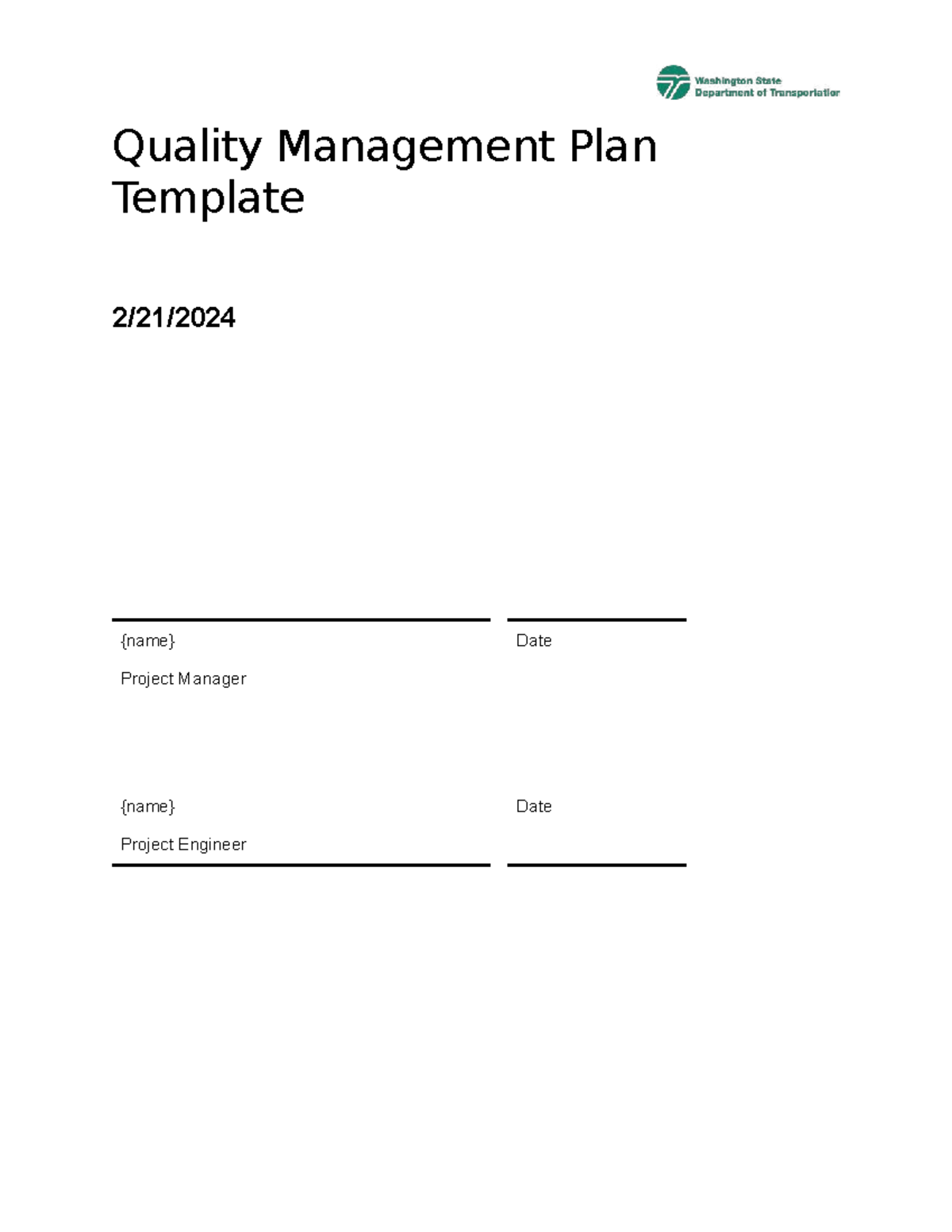 Quality Management Plan Template - Design Phase QMP (WSDOT Guidance ...