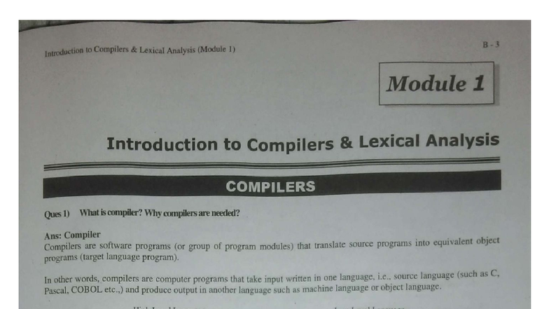 B 3 Lexical Analysis in Compiler Design (Module 1) - KTU S6 - Studocu