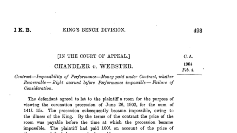 Chandler v. Webster: Contractual Obligations & Impossibility [1904] 1 K ...