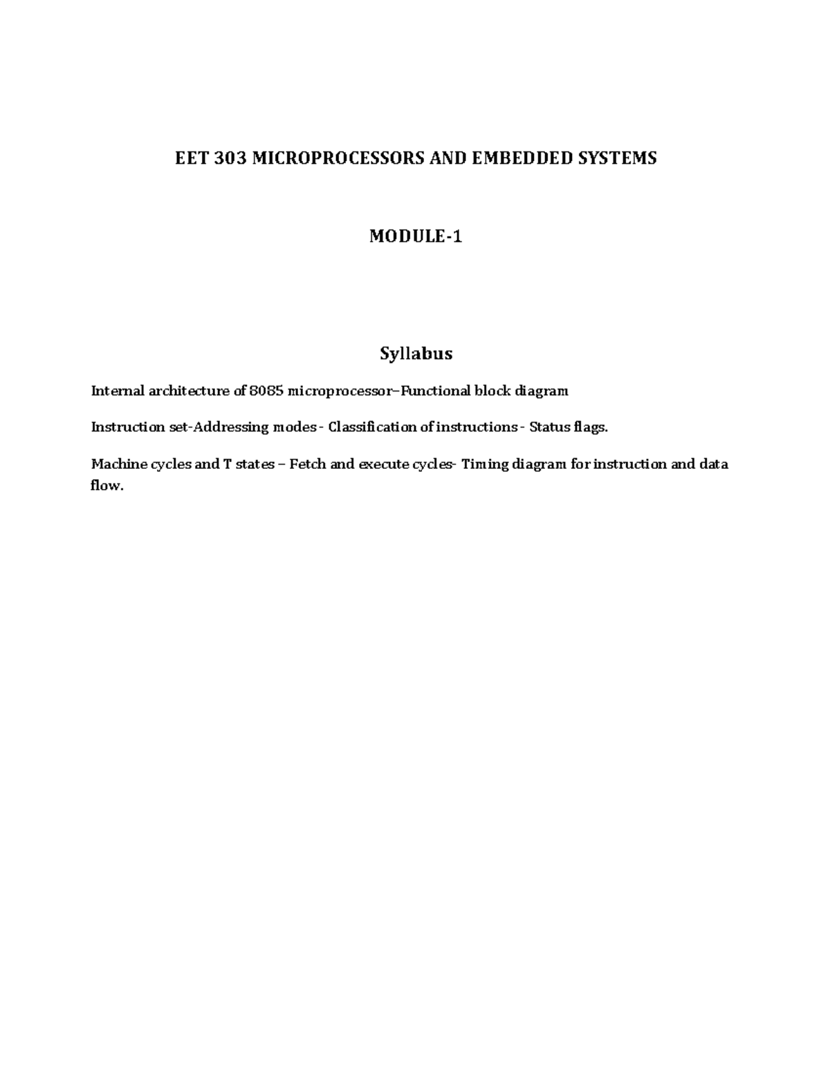 EET 303 M1 - architechture of 8085 - EET 303 MICROPROCESSORS AND EMBEDDED SYSTEMS MODULE ...