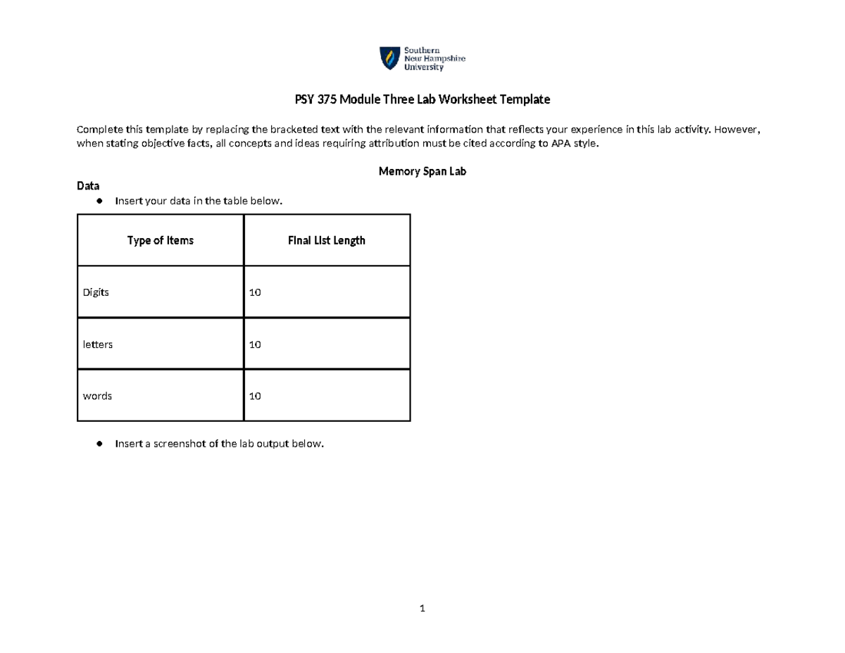 PSY 375 Module Three Lab Worksheet: Data & Analysis Insights - Studocu