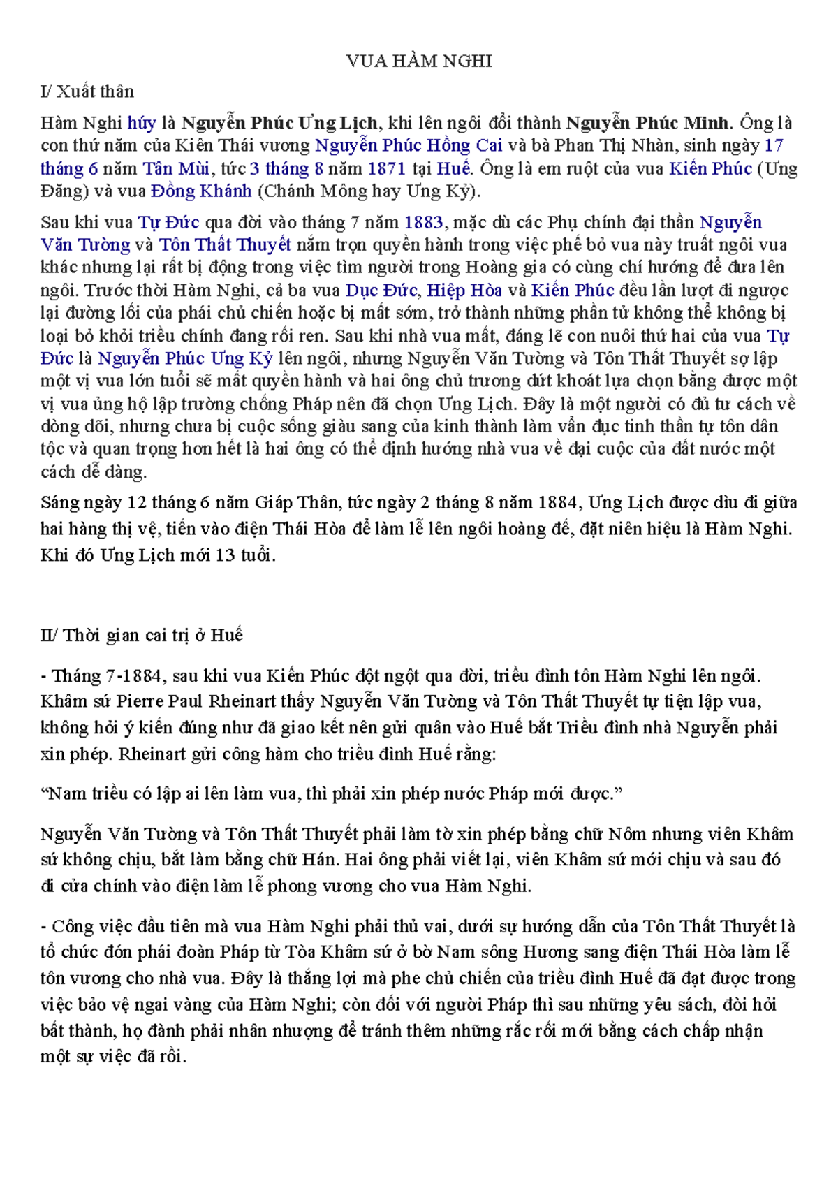 Hàm Nghi - Grade: 10 - VUA HÀM NGHI I/ Xuất thân Hàm Nghi húy là Nguyễn ...