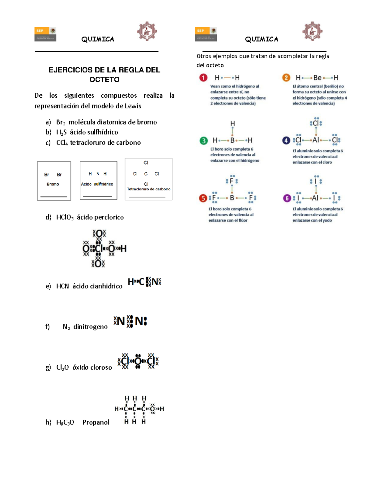 Ejercicio de la regla del octeto - Química - QUIMICA QUIMICA EJERCICIOS ...