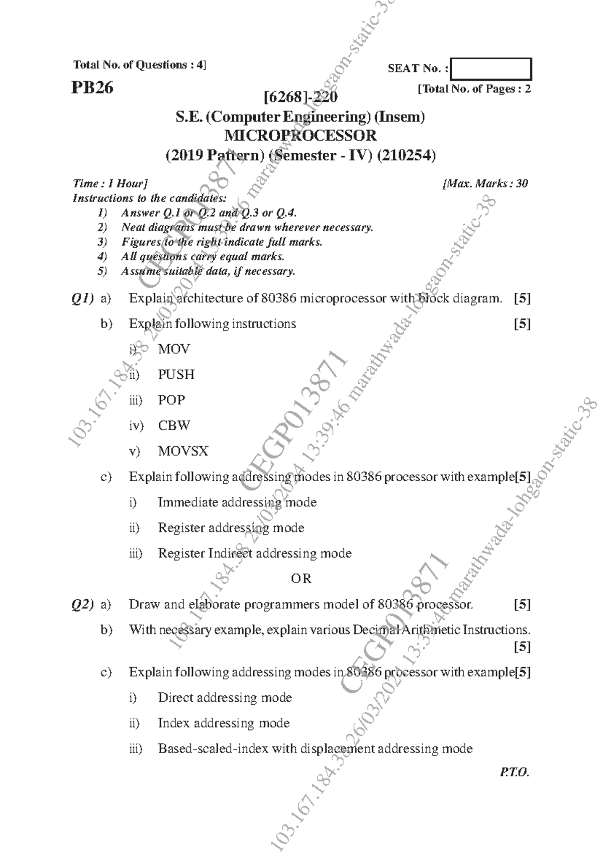 SE Comp Engg Microprocessor Insem Exam 2019 (Sem IV) Notes - Studocu
