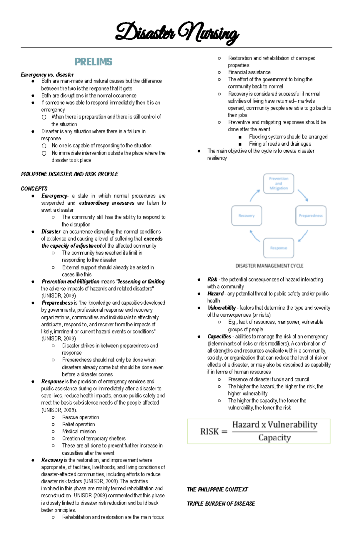 Disaster Nursing (NURS 101) - Comprehensive Study Notes - Studocu