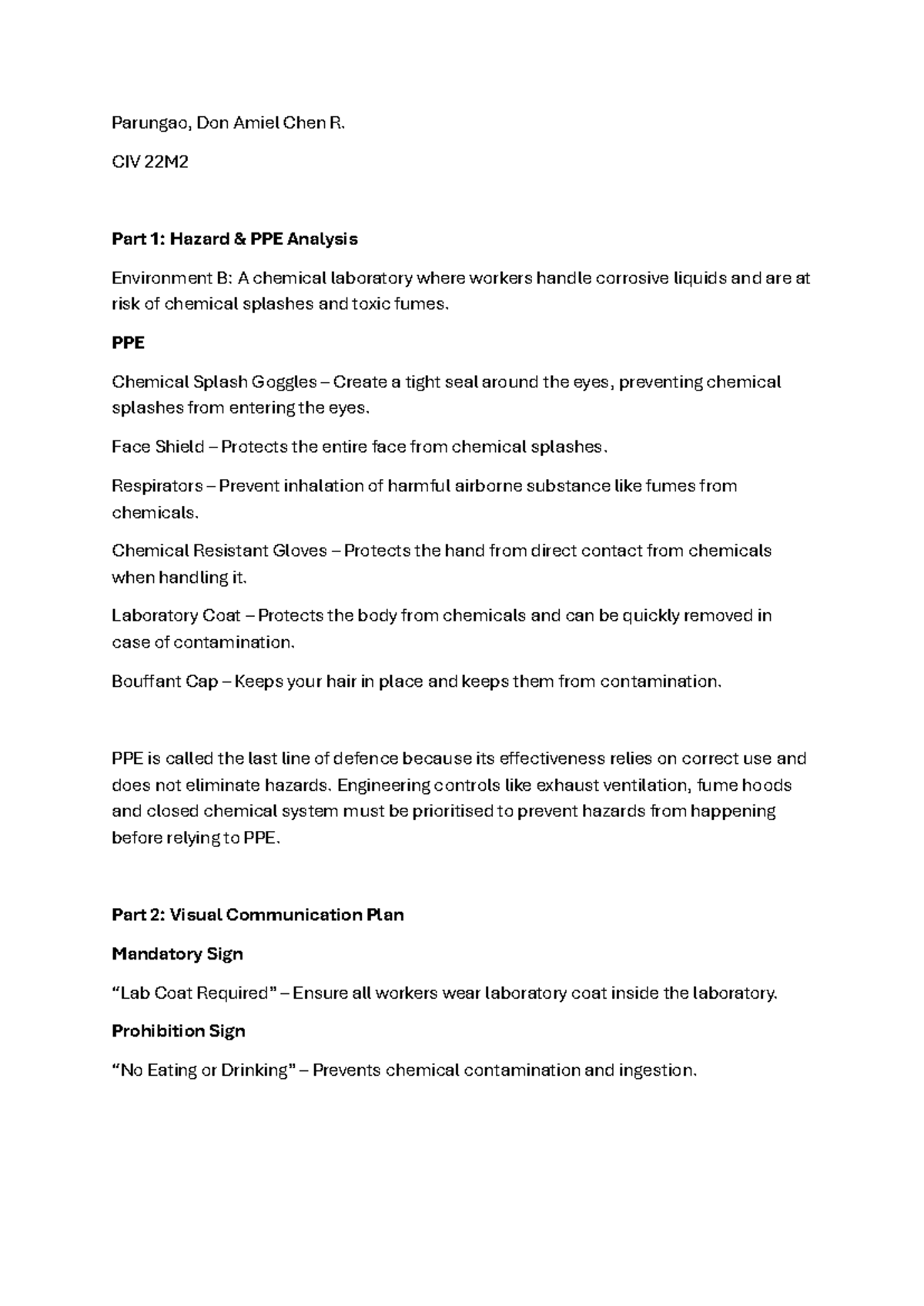 ELEC-5: Hazard PPE Analysis & Visual Communication Plan - Studocu
