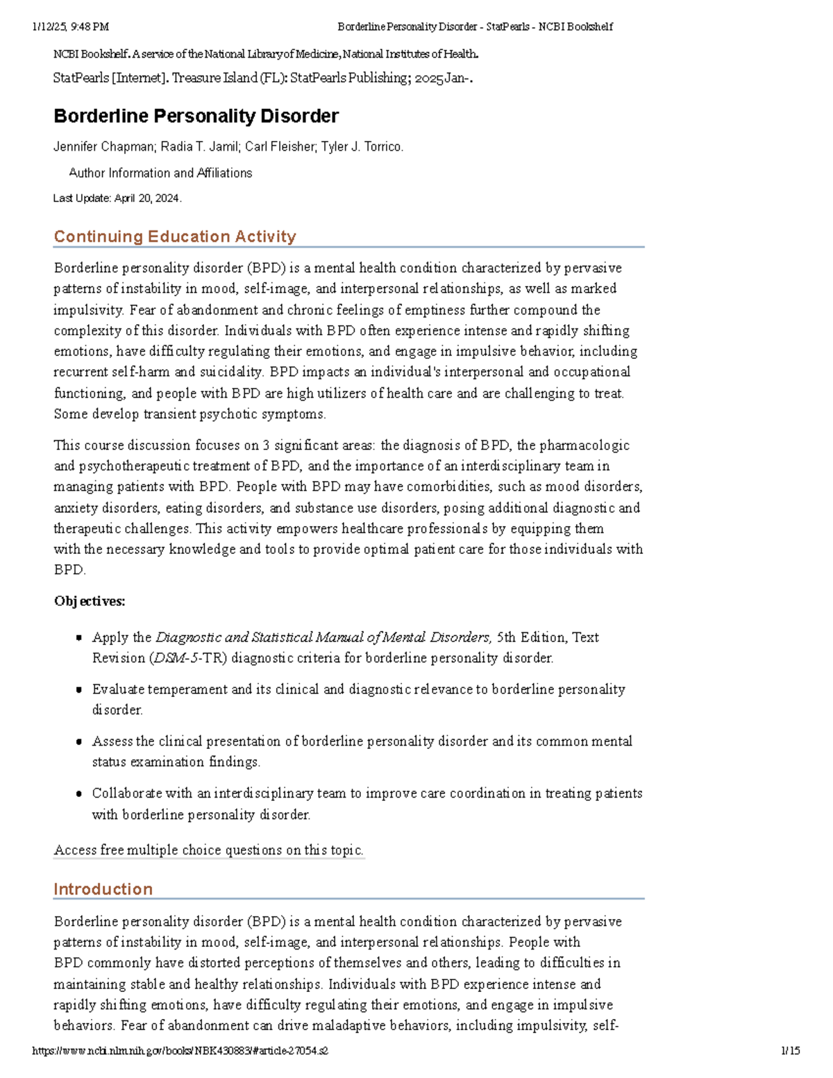 BPD-article for RUA - NCBI Bookshelf. A service of the National Library ...