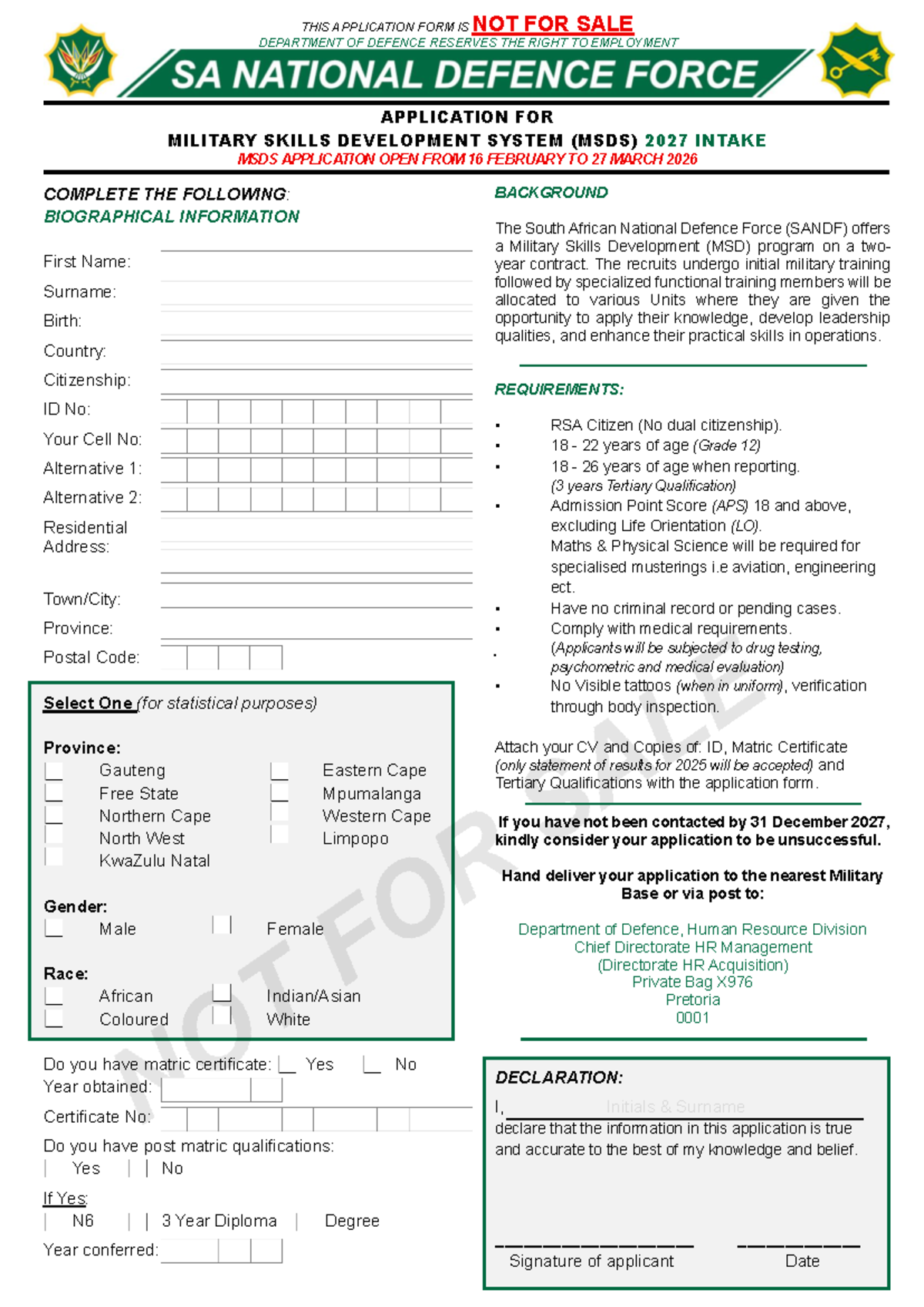 Master MSDS Application Form 2027 for Military Skills Development - Studocu