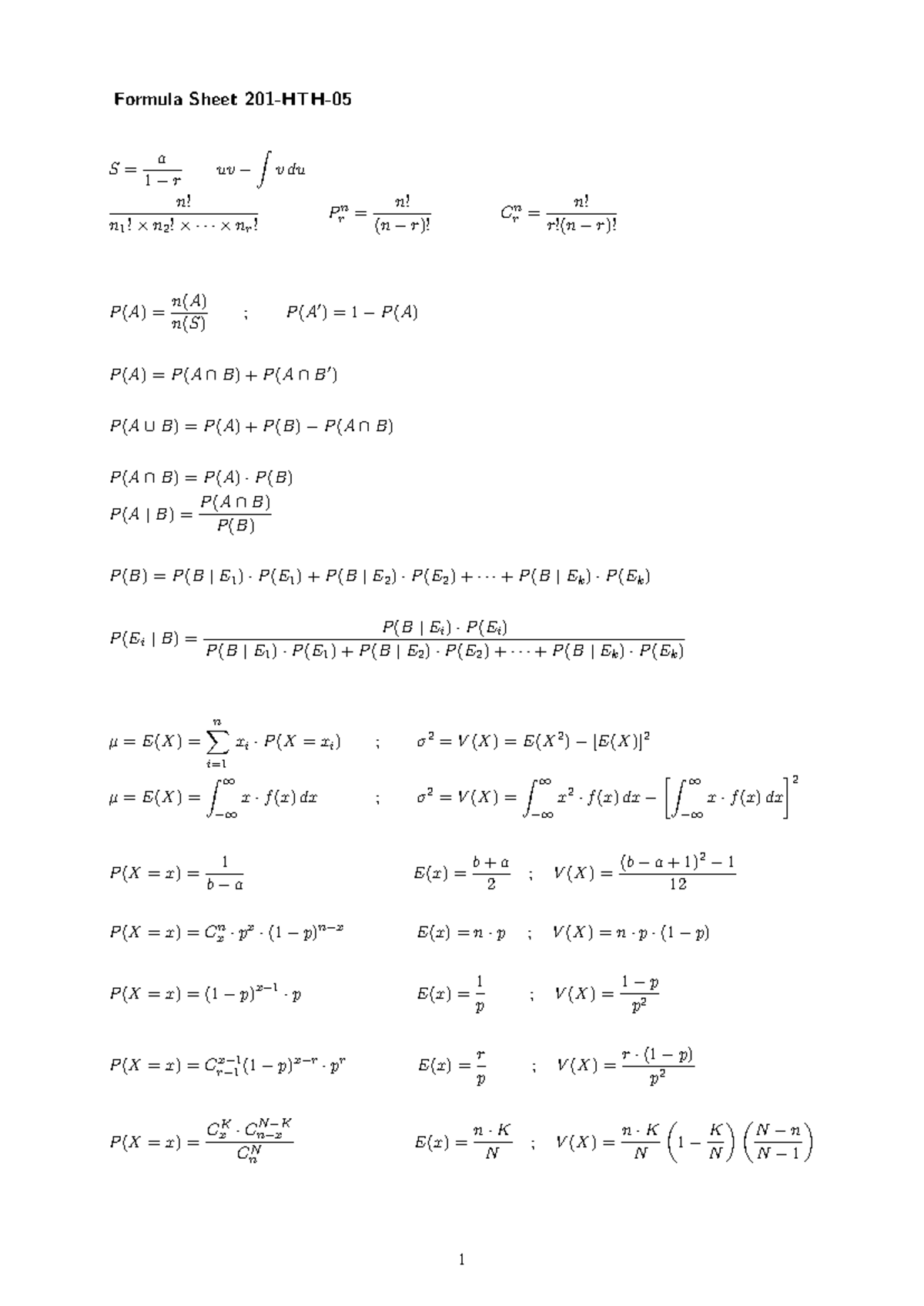Formula Sheet 201-HTH-05: Final Exam Review Notes - Studocu