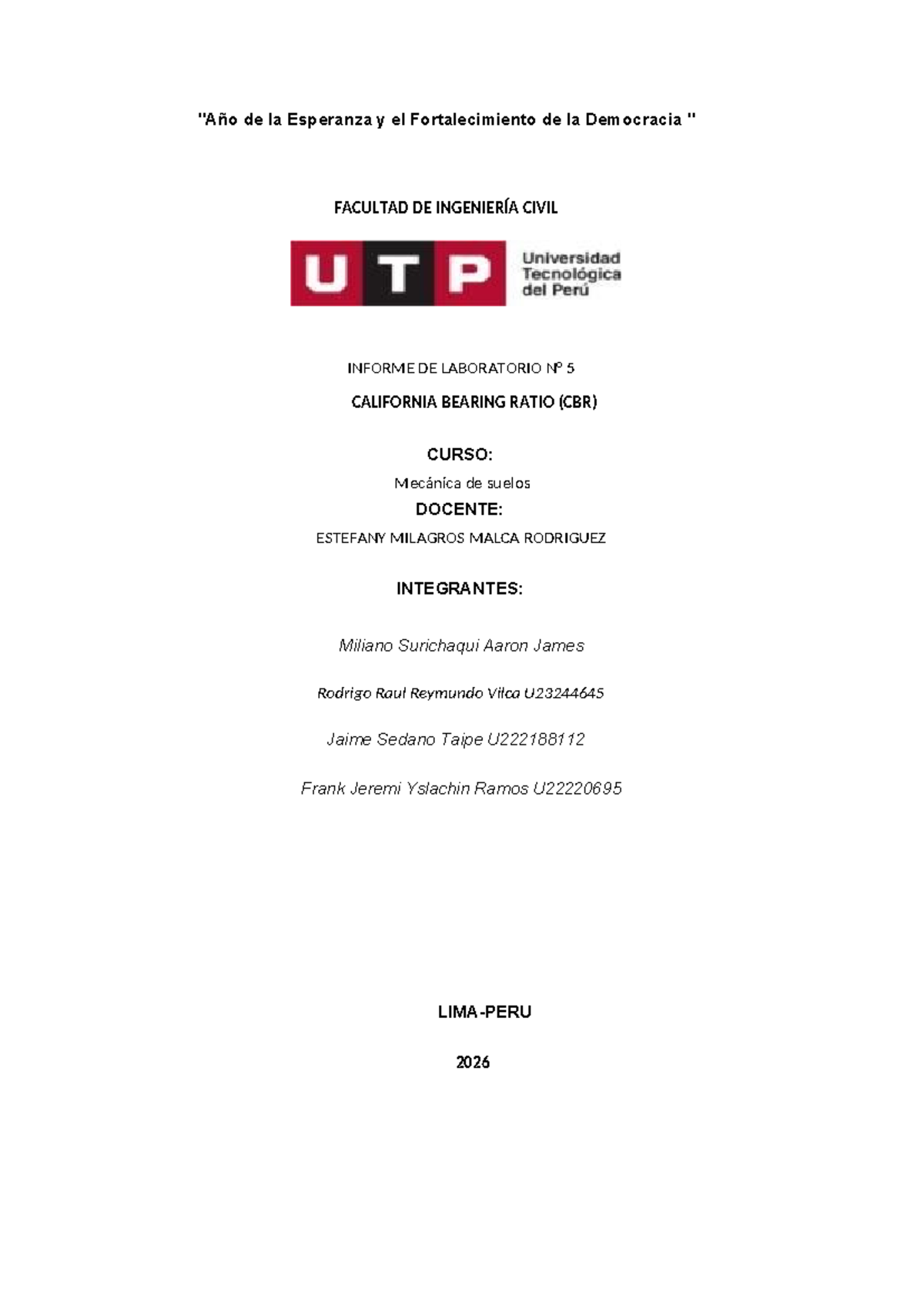 Informe de Laboratorio N°5: CBR en Mecánica de Suelos - U23244645 - Studocu