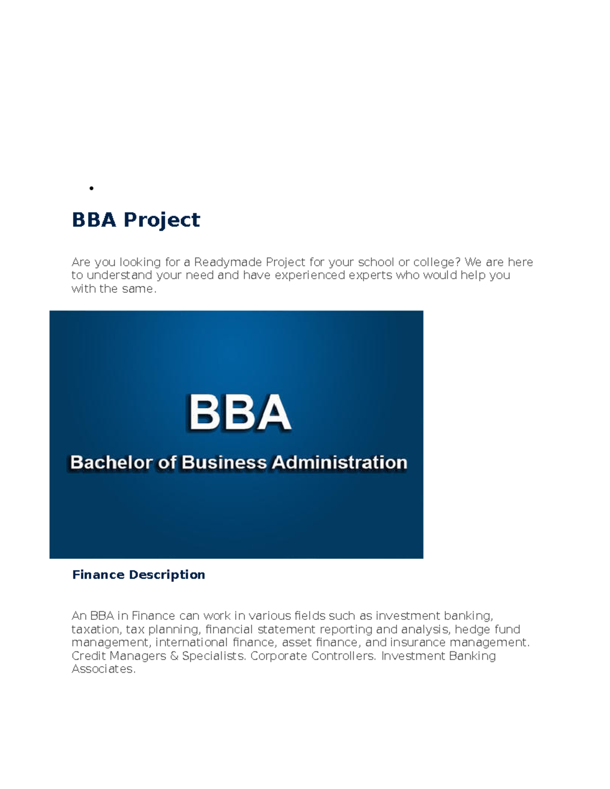 BBA project about Finance - BBA Project Project Details BBA Project Are ...