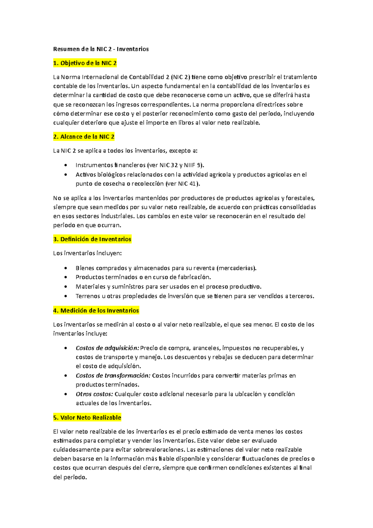 SEM 2 - Resumen de la NIC 2 sobre Inventarios - Studocu