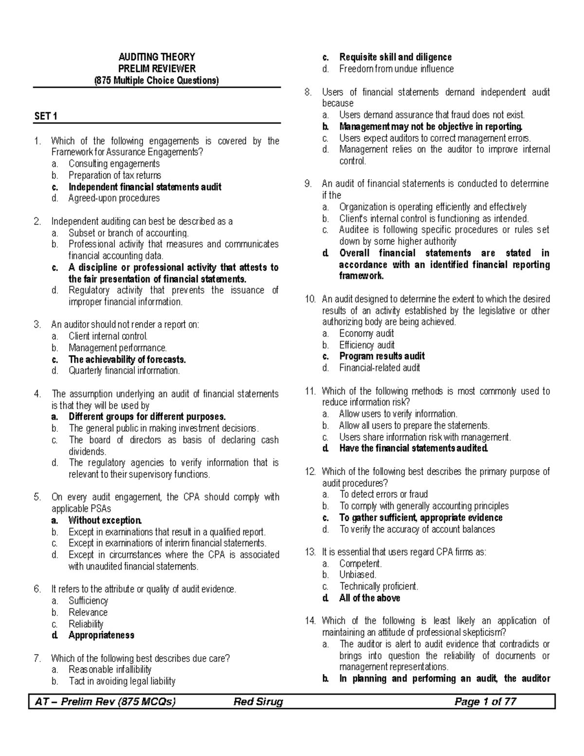 Auditing Theory: Exam Review Questions & Answers (Final Exam) - Studocu