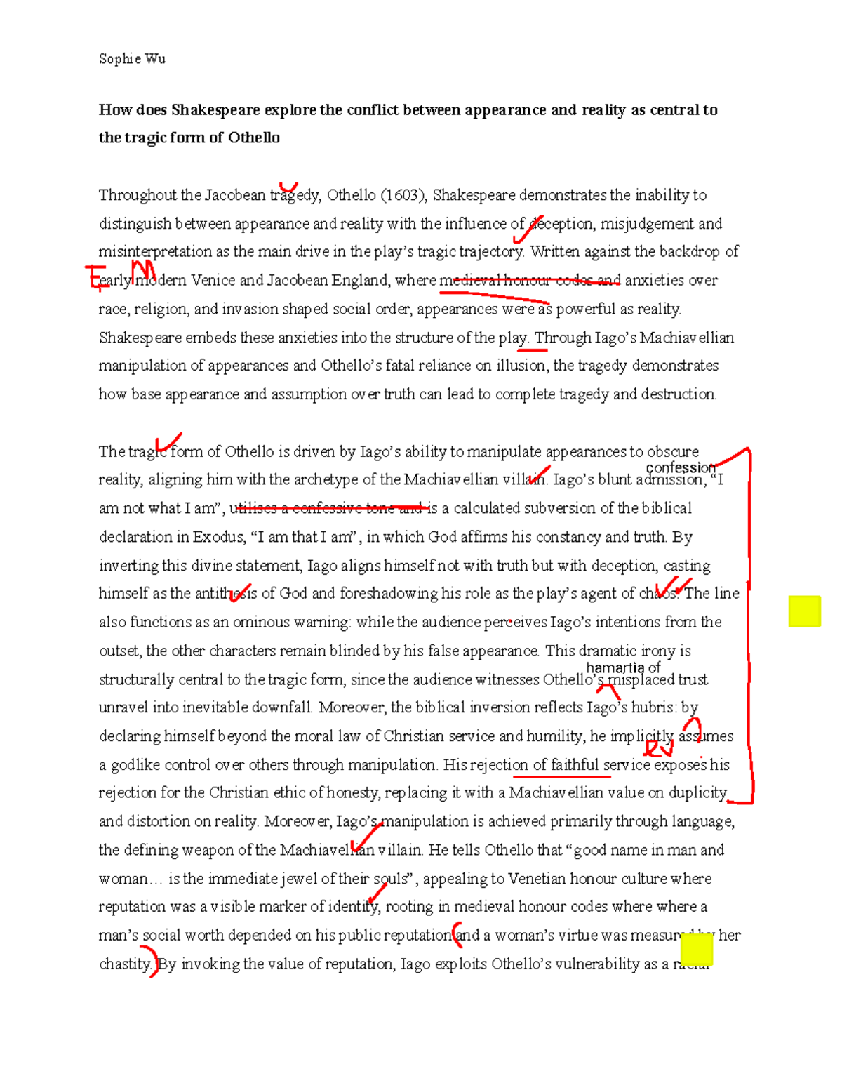 Sophie Wu: Exploring Appearance vs. Reality in Othello (ENG 101) - Studocu