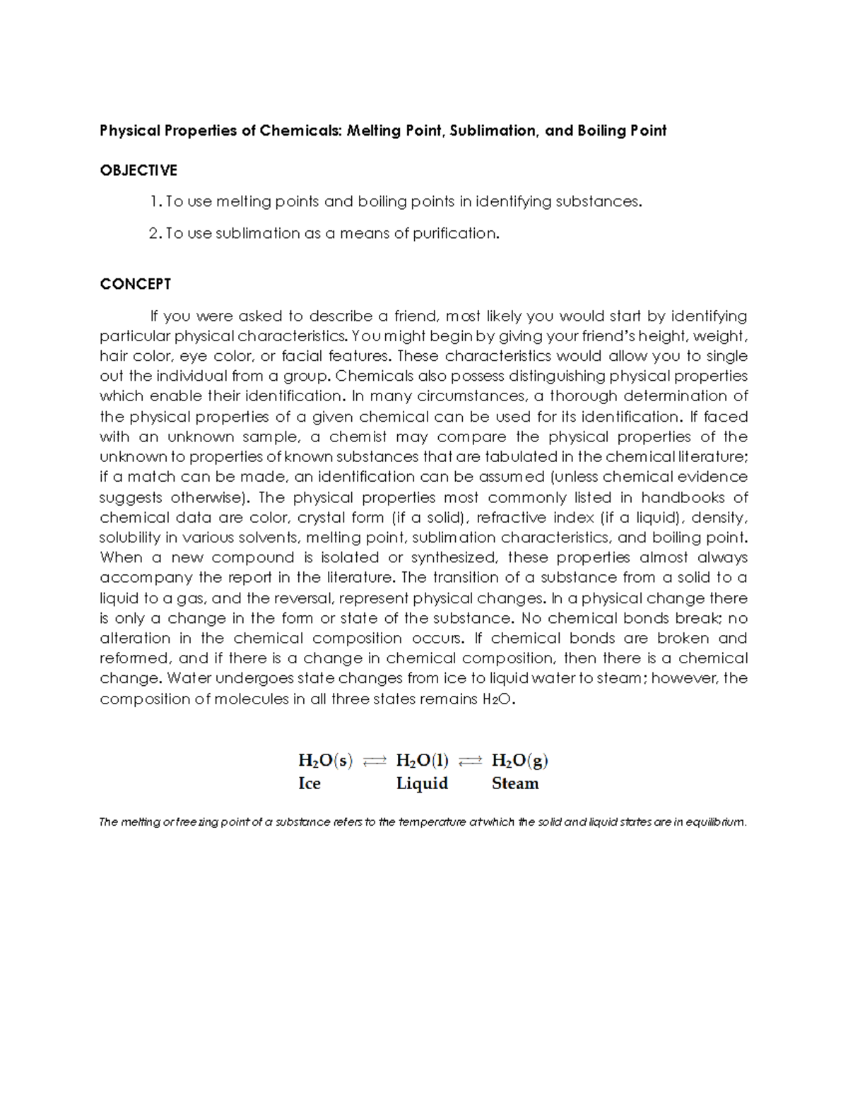 LAB- Material - Physical Properties of Chemicals: Melting, Boiling ...