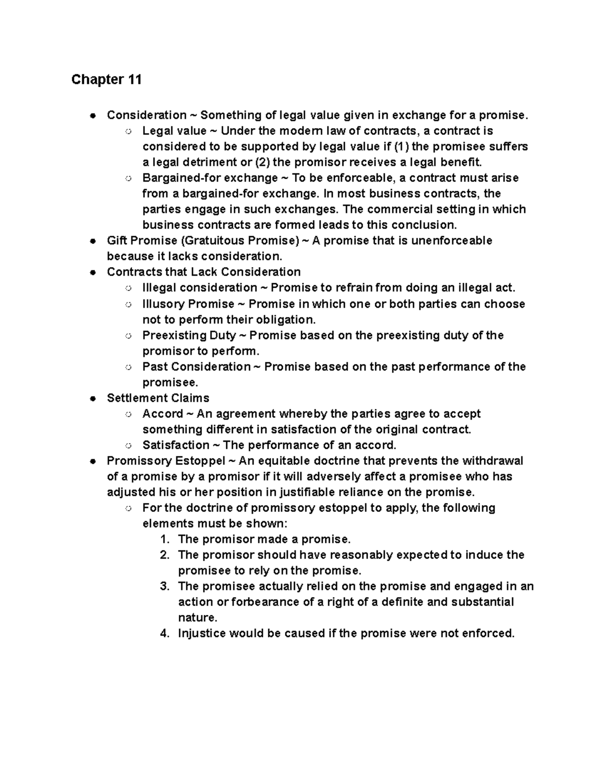 Business Law CH 11: Discussion on Consideration and Contract Elements ...