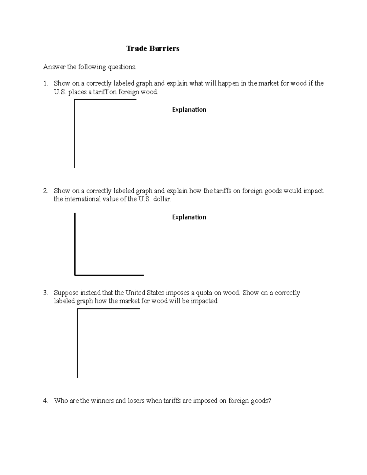 Trade barriers - Trade Barriers Answer the following questions. Show on ...