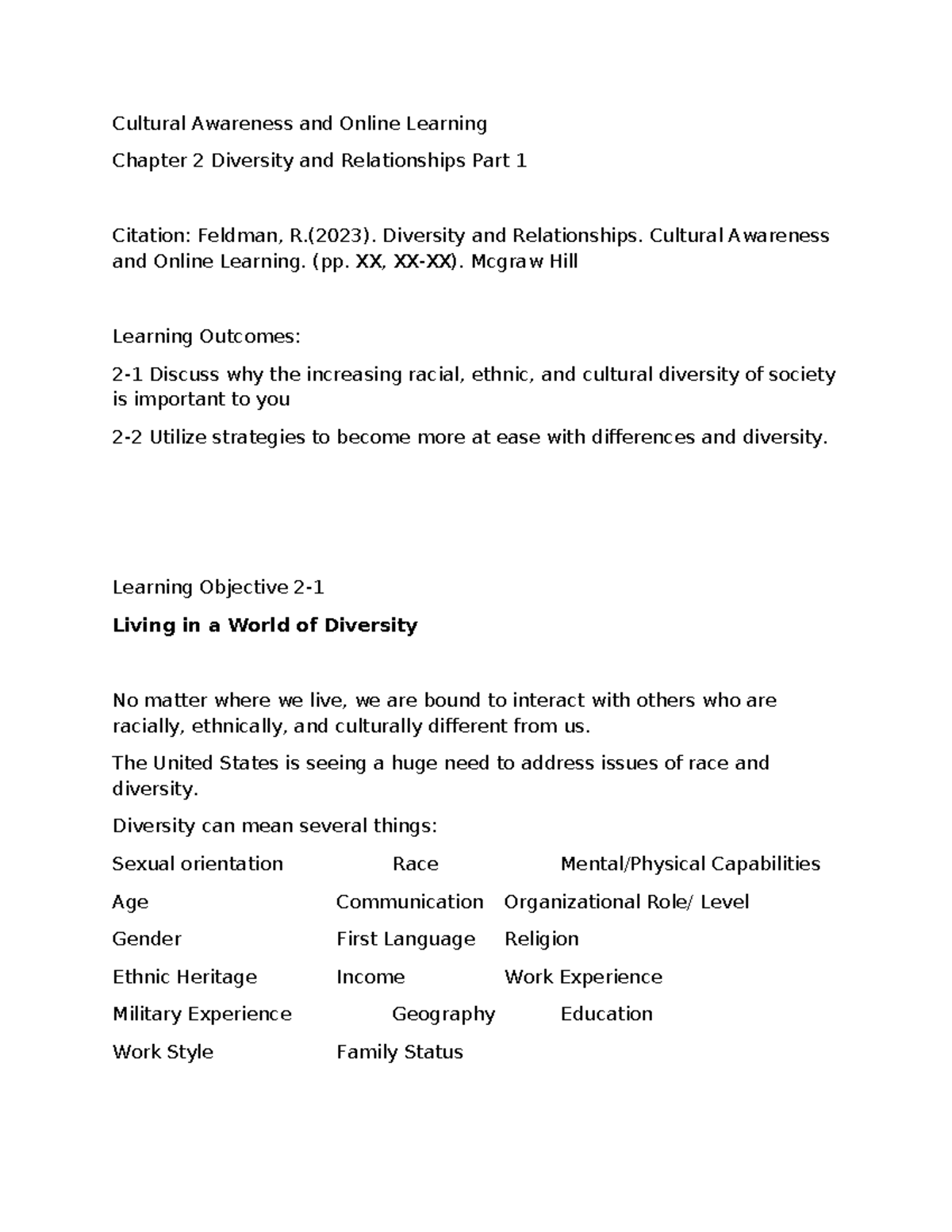 Cultural Awareness & Diversity in Online Learning - Chapter 2 Notes ...