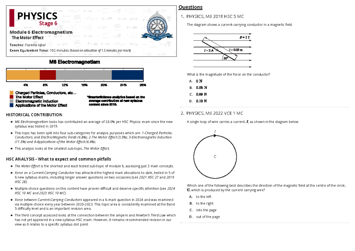 PHYSICS M6 Electromagnetism Exam Questions & Analysis 2018-2024 - Studocu