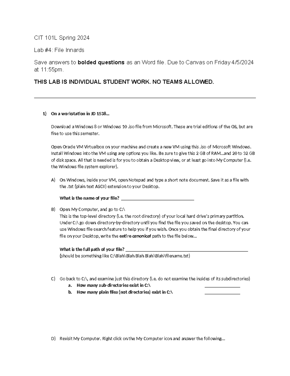 CIT101 Lab 4: Exploring File Structures and Virtual Machines - Studocu