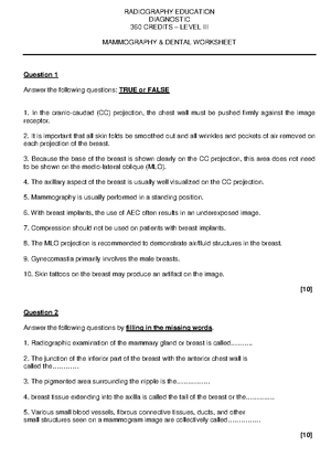 Worksheet CT & MRI - Diagnostic Imaging Equipment 3 module - BSC 3 ...