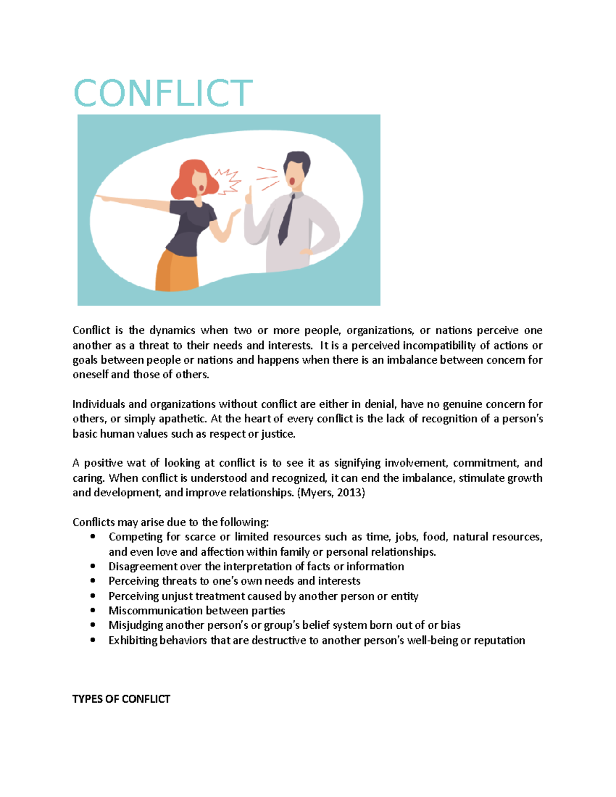 Notes Conflict PDEV - CONFLICT Conflict is the dynamics when two or ...