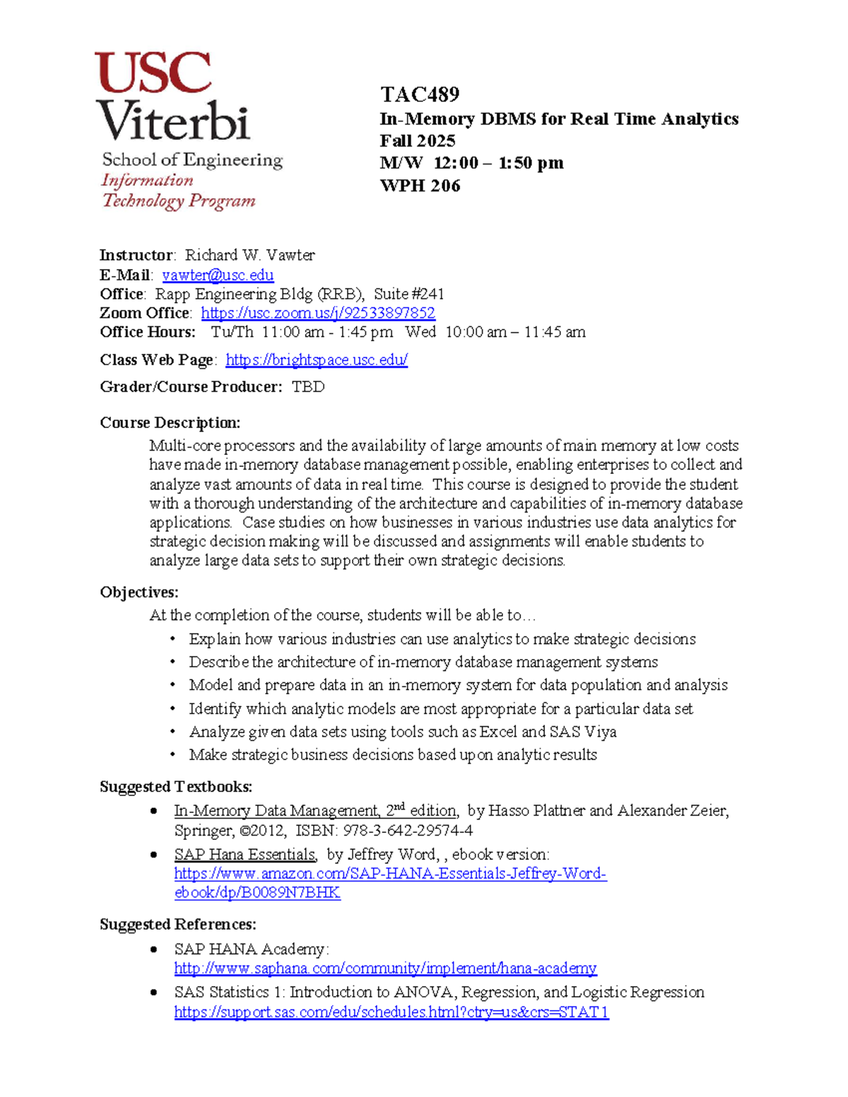 TAC489 DBMS for Real-Time Analytics Syllabus Fall 2025 - Studocu