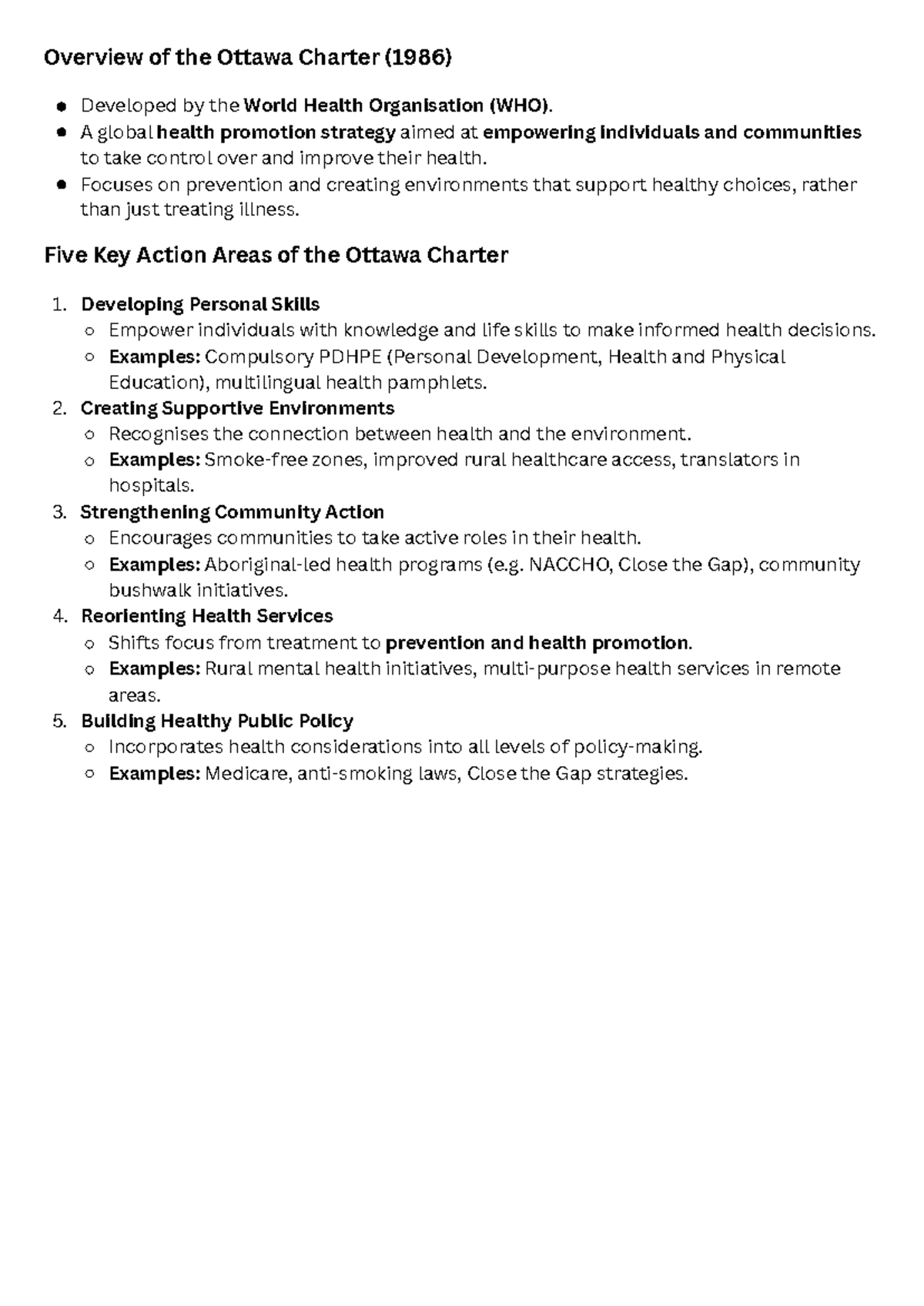 Ottawa Charter Overview: A Global Health Promotion Strategy - Studocu