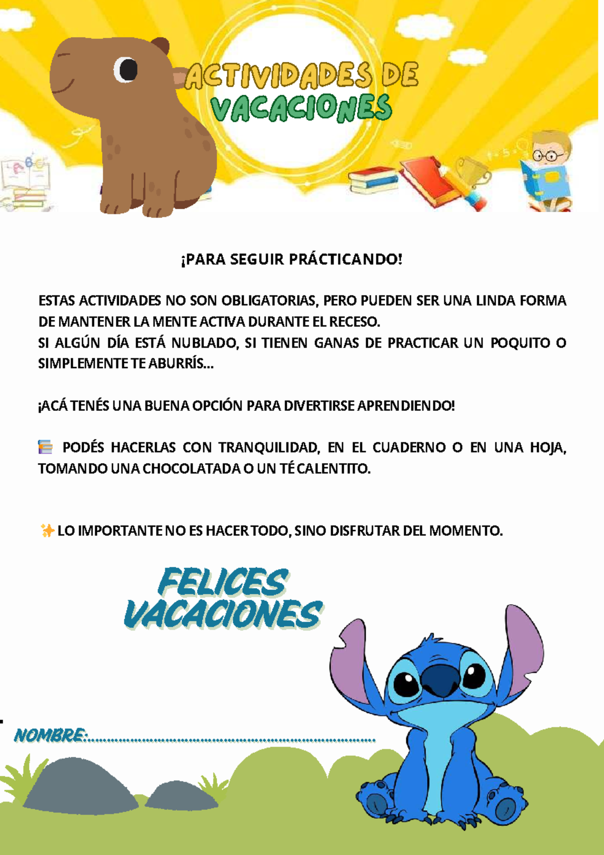 Actividades Divertidas para las Vacaciones: ¡A Practicar! - Studocu