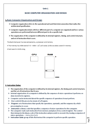 UNIT I CAAL - Unit-1: Basic computer organisation and design INSTRUCTIONS AND INSTRUCTION CODES ...