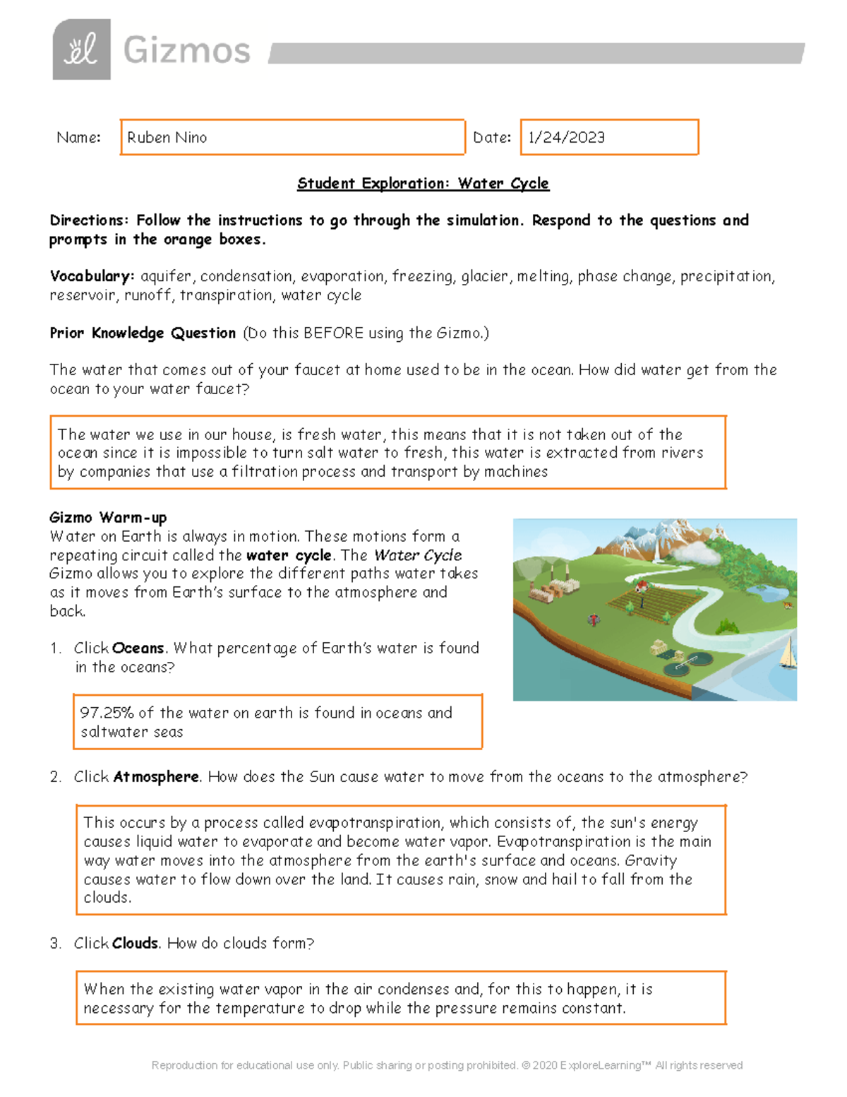 Exploring the Water Cycle: Student Exploration Activity - Studocu