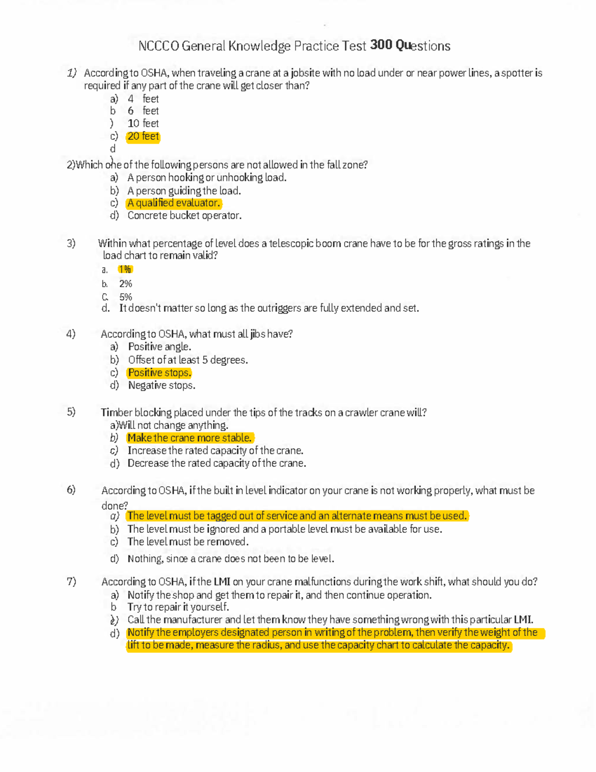 NCCCO General Knowledge Practice Test: Crane Safety & Operations - Studocu